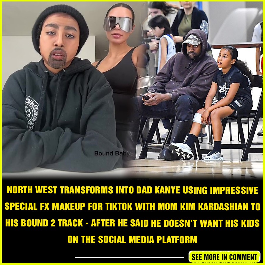 North West transforms into dad Kanye using impressive special FX makeup for TikTok with mom Kim ...