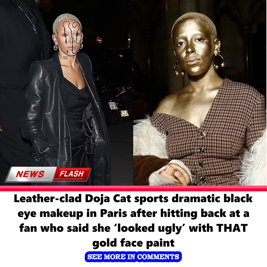 Leather-clad Doja Cat sports dramatic black eye makeup in Paris after ...