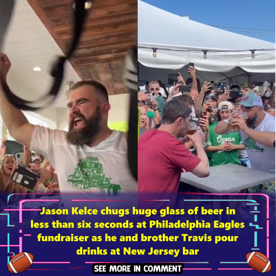 Jason Kelce chugs huge glass of beer in less than six seconds at ...