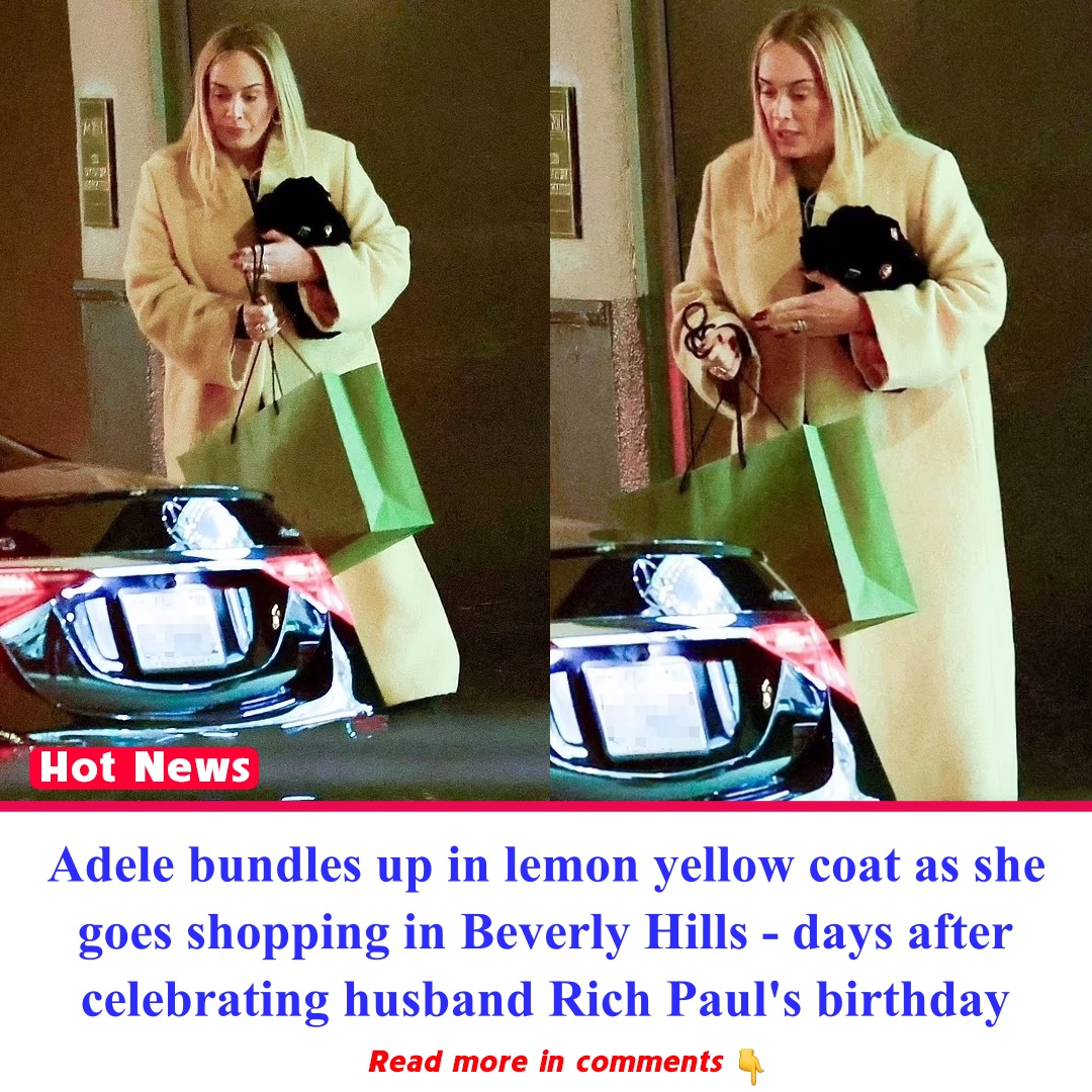 Adele bundles up in lemon yellow coat as she goes shopping in Beverly ...