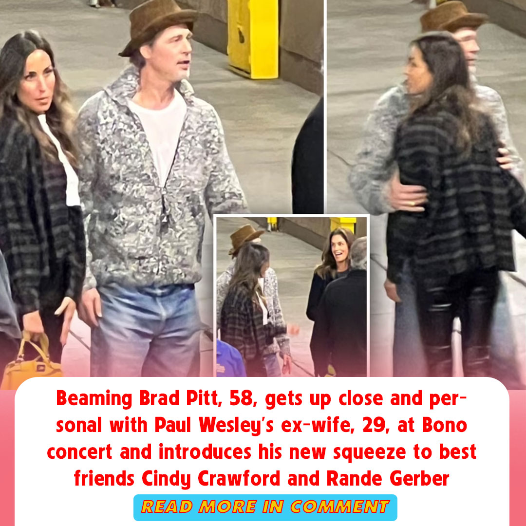 Beaming Brad Pitt, 58, gets up close and personal with Paul Wesley's ex ...