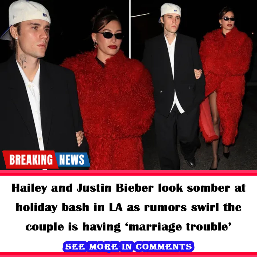 Hailey and Justin Bieber look somber at holiday bash in LA as rumors ...