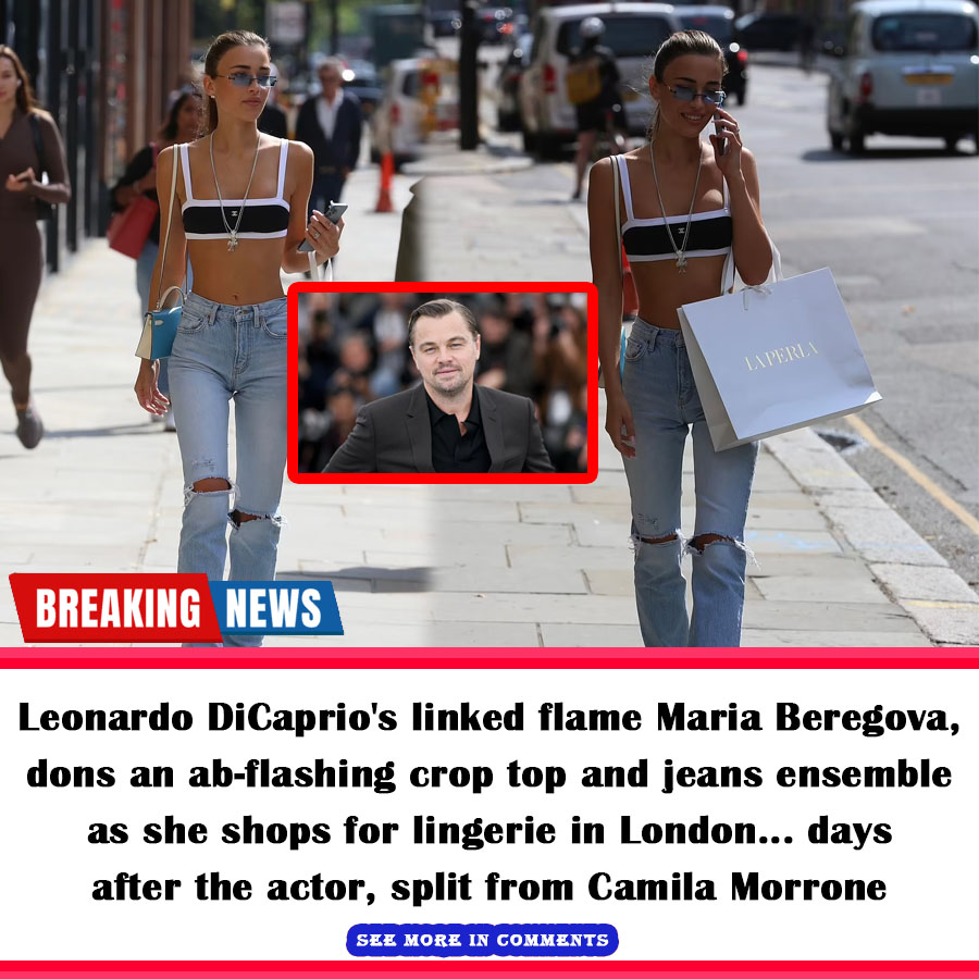 Leonardo DiCaprio's linked flame Maria Beregova, dons an ab-flashing crop top and jeans ensemble ...