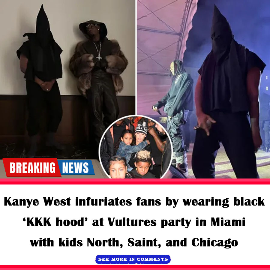 Kanye West infuriates fans by wearing black ‘KKK hood’ at Vultures ...