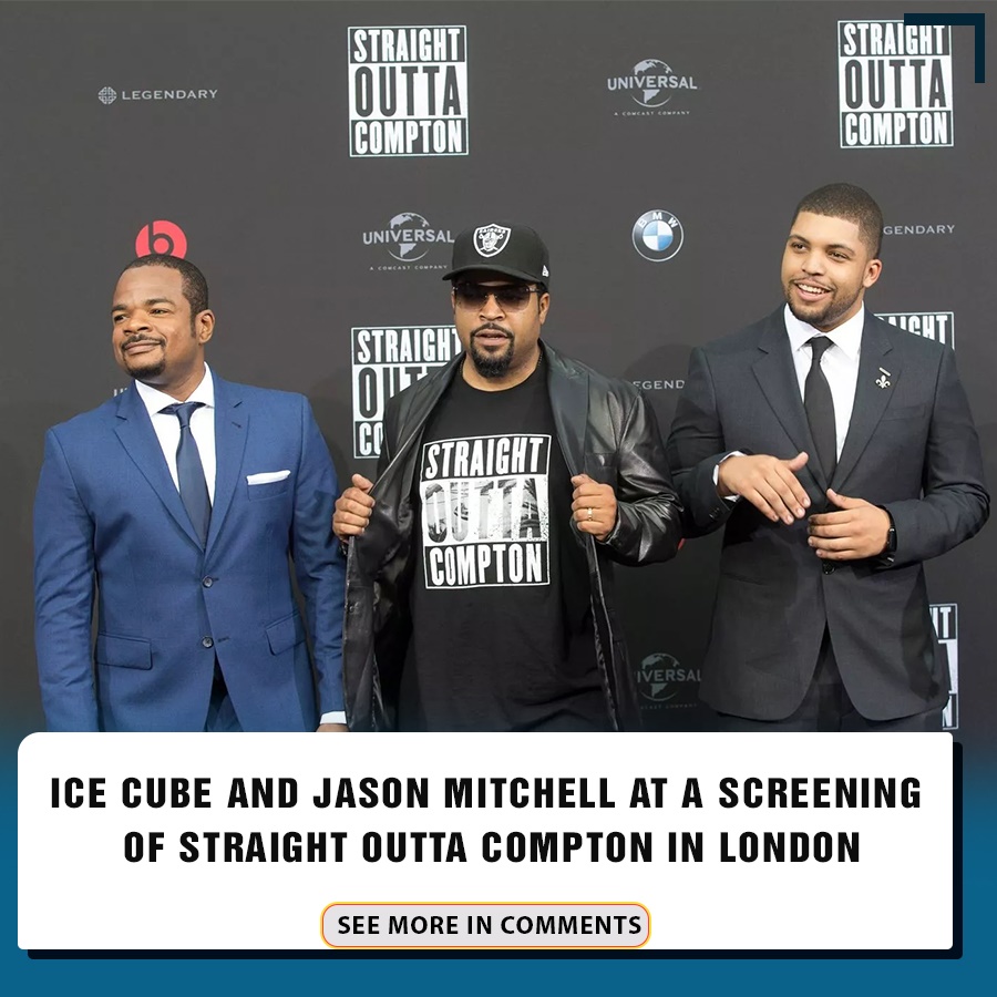 Ice Cube and Jason Mitchell at a screening of Straight Outta Compton in ...