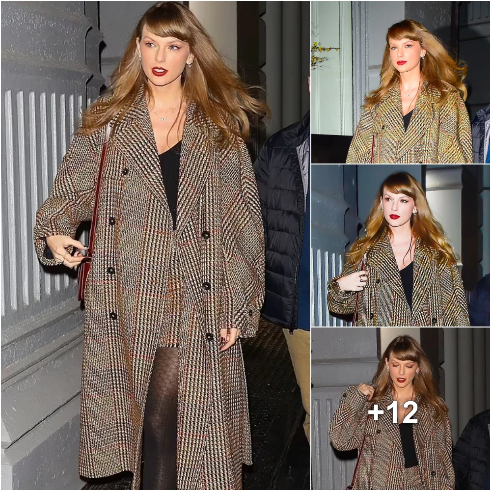 Taylor Swift is pretty in a flirty plaid miniskirt and matching coat as she steps out in NYC ...