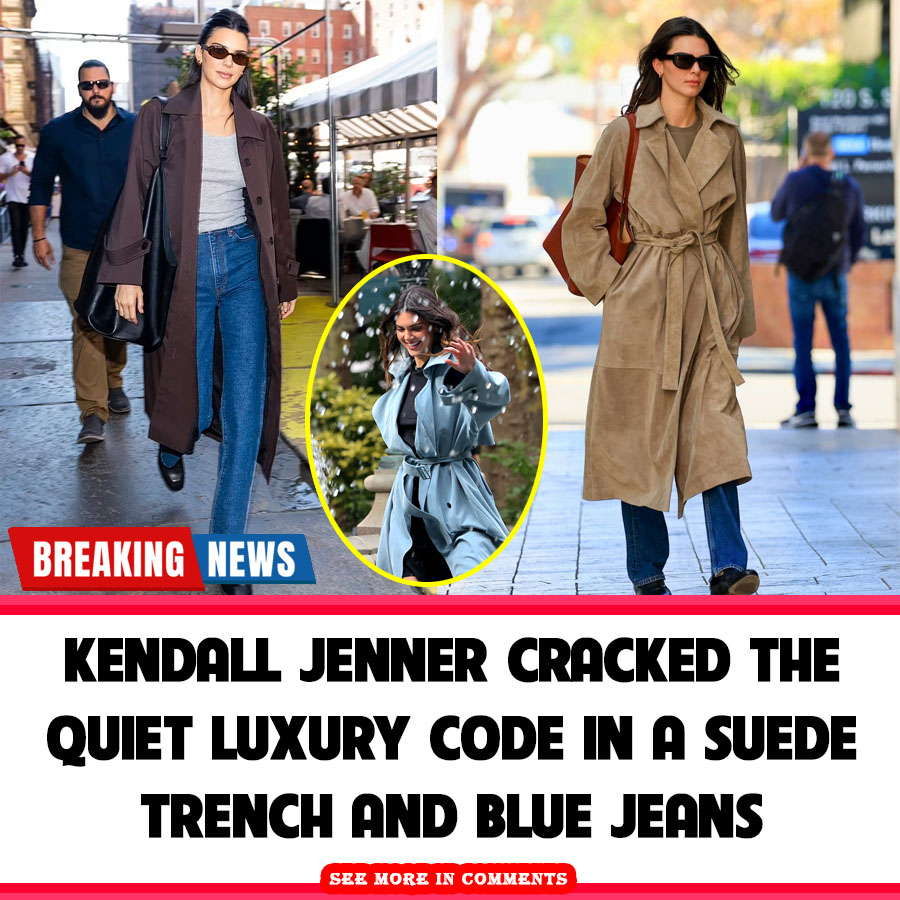 Kendall Jenner Cracked the Quiet Luxury Code in a Suede Trench and Blue ...