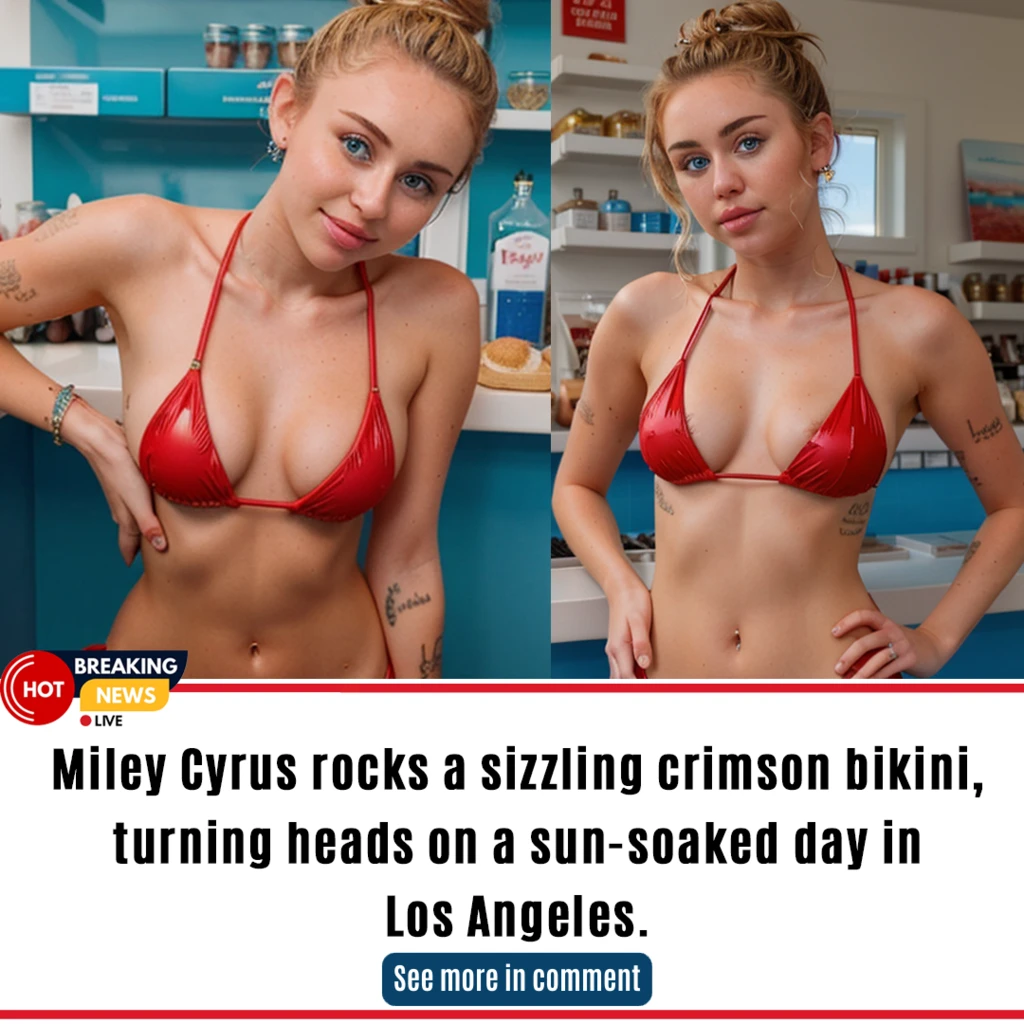 Miley Cyrus rocks a sizzling crimson bikini, turning heads on a sun-soaked day in Los Angeles ...