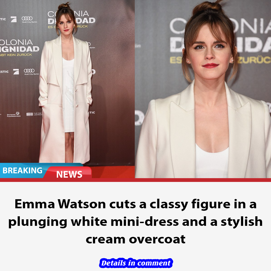 Emma Watson cuts a classy figure in a plunging white mini-dress and a ...