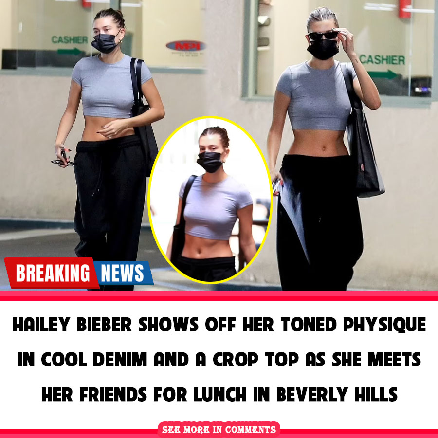 Hailey Bieber shows off her enviable waistline and abs in a baby tee ...