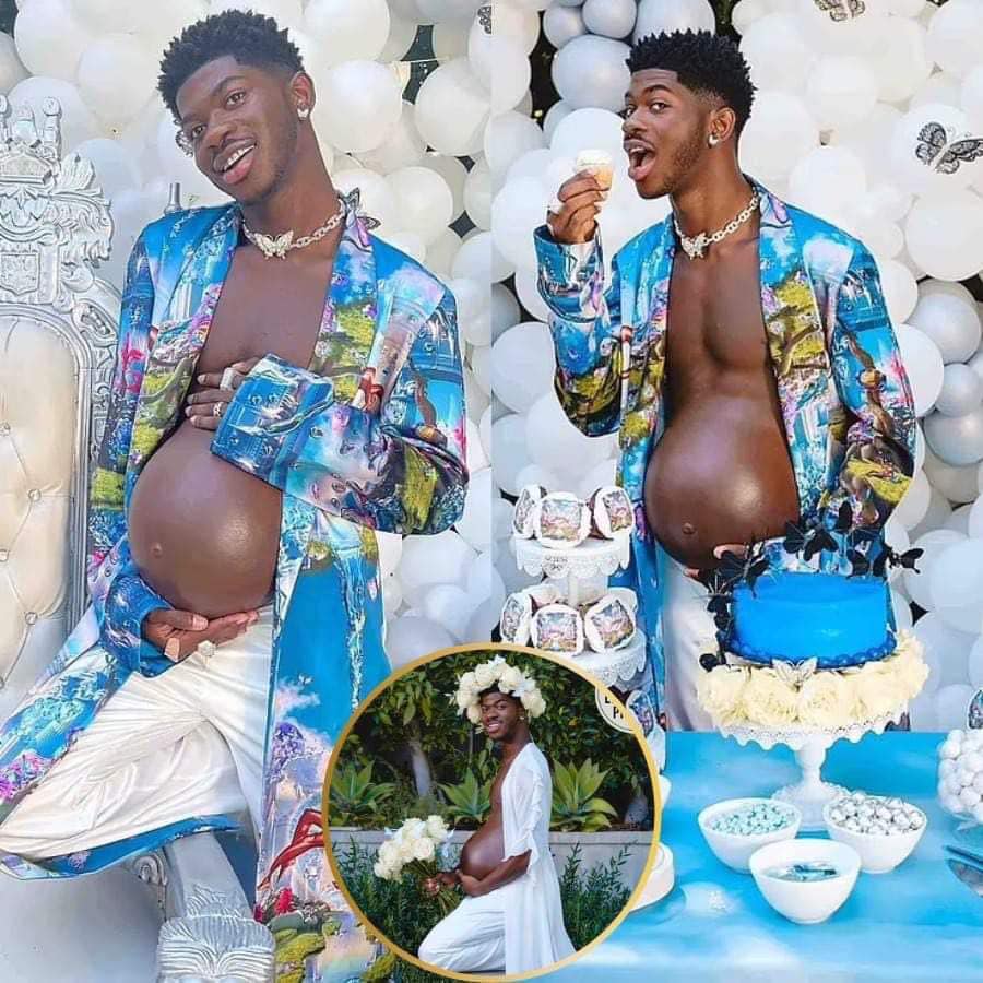 Lil Nas X shows off his ‘BABY BUMP’ as he throws lavish shower with cake and balloons – just ...