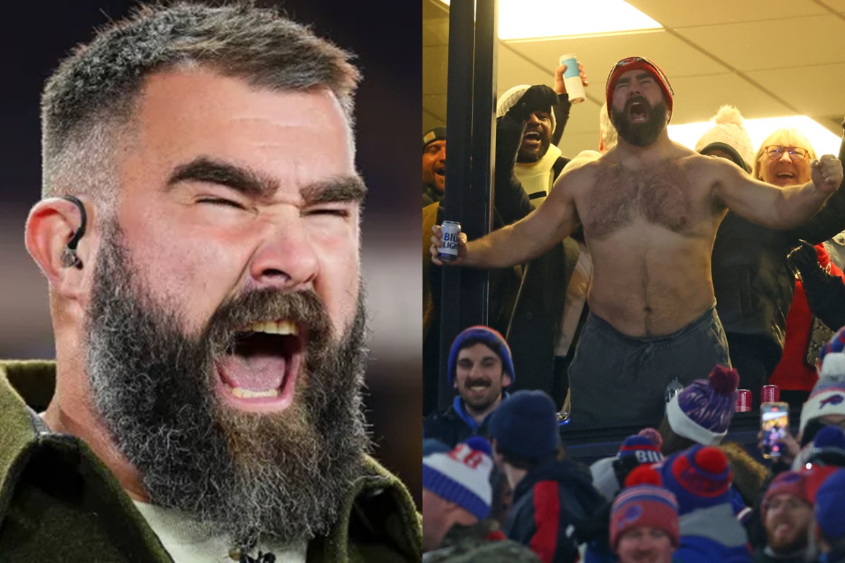 Shirtless Jason Kelce goes beserk, ‘talks s***’ with fans after brother Travis scored TD in wild ...