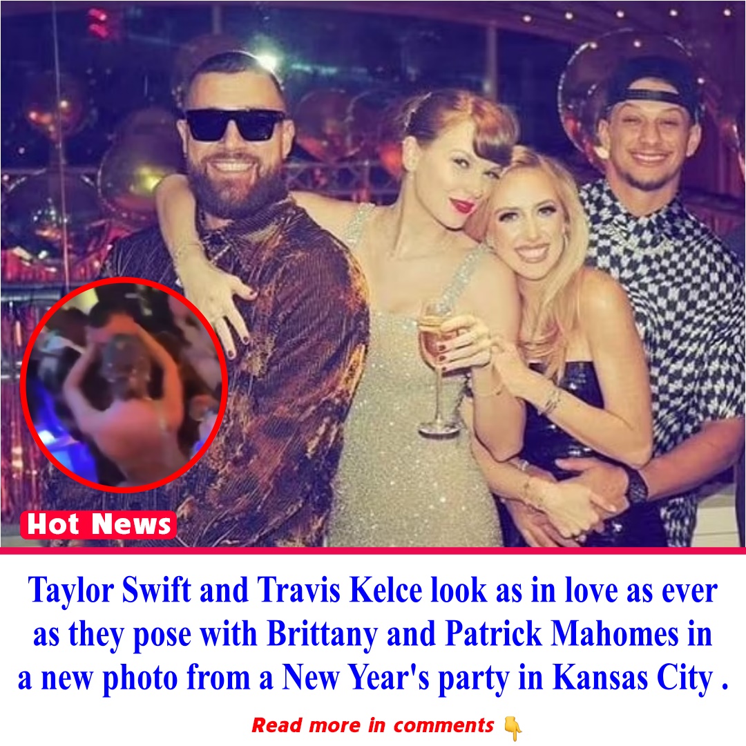 Taylor Swift wraps a loving arm around Travis Kelce as they pose with ...