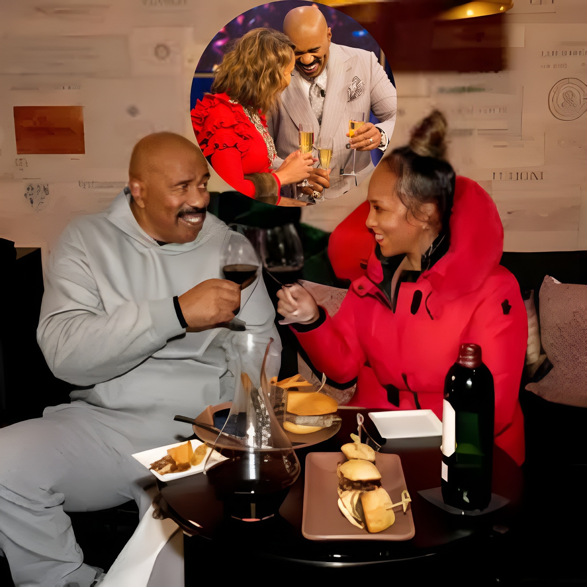 Steve Harvey and his wife shared a series of photos enjoying a romantic dinner at the luxurious ...