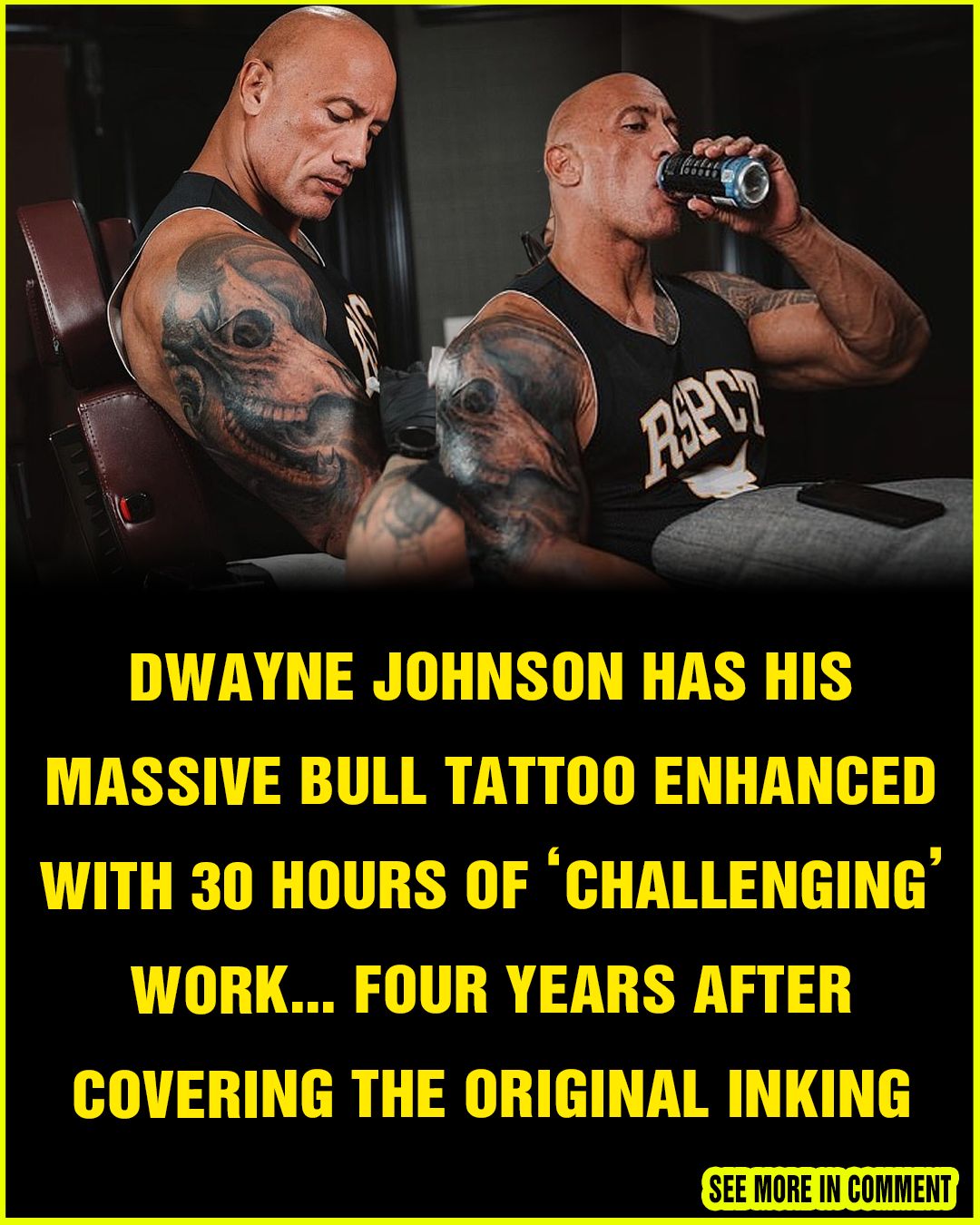 Dwayne Johnson has his massive bull tattoo enhanced with 30 HOURS of ...