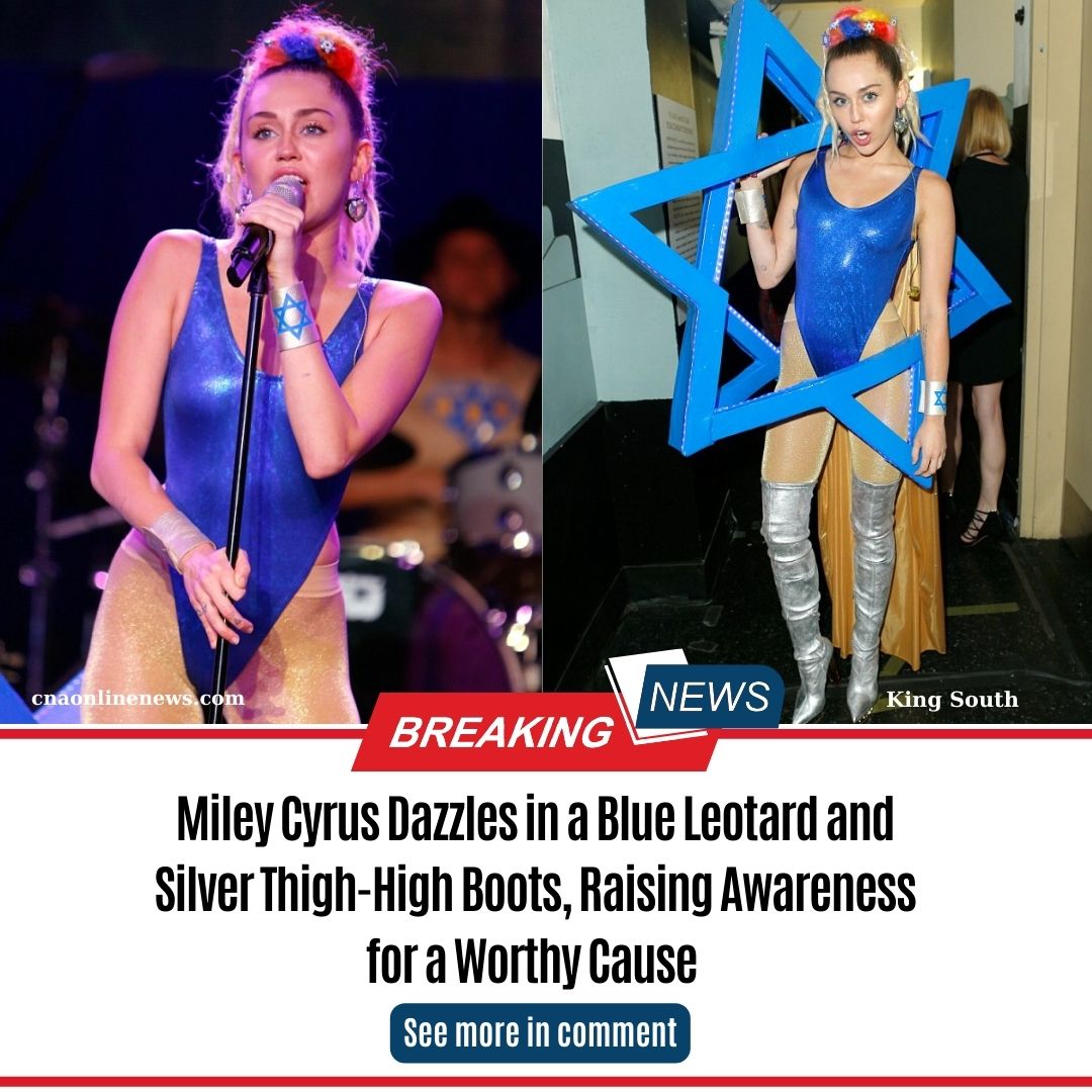 Miley Cyrus Dazzles in a Blue Leotard and Silver Thigh-High Boots ...