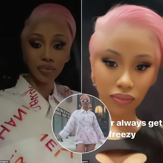 Sporting a fashionable pink pixie cut, Cardi B unveiled her latest ...