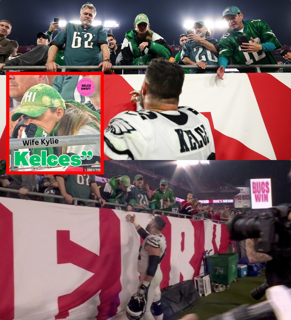 NFL star Jason Kelce and his emotional hug with wife Kylie after he ...