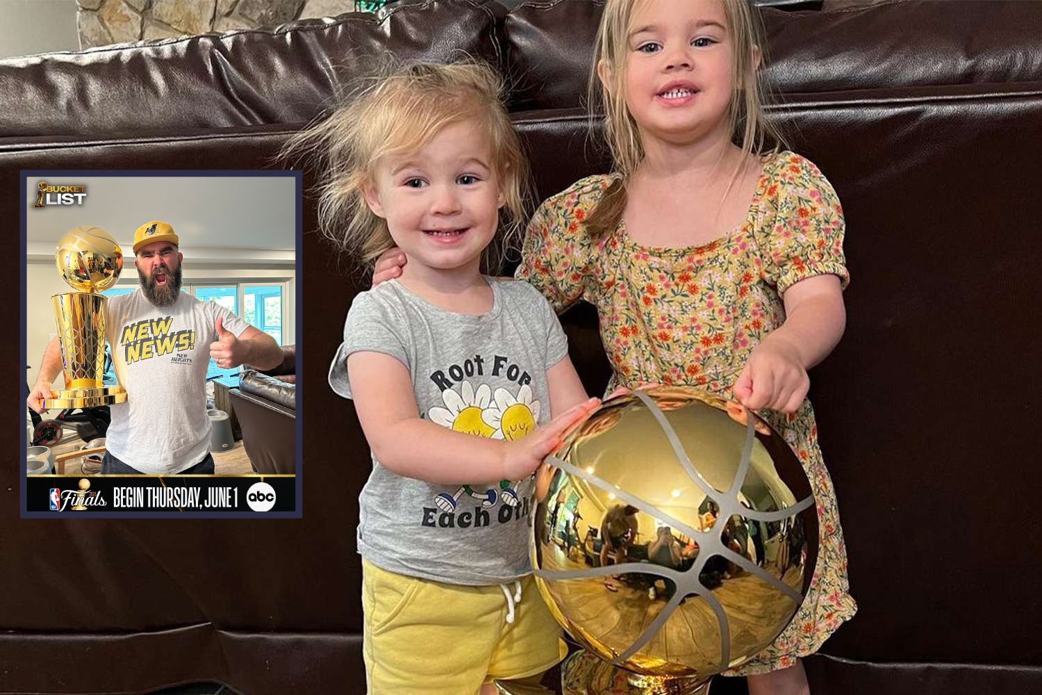 Jason Kelce's Daughters Pose with NBA Trophy After He Doesn't List it Amongst Best Sports Awards ...