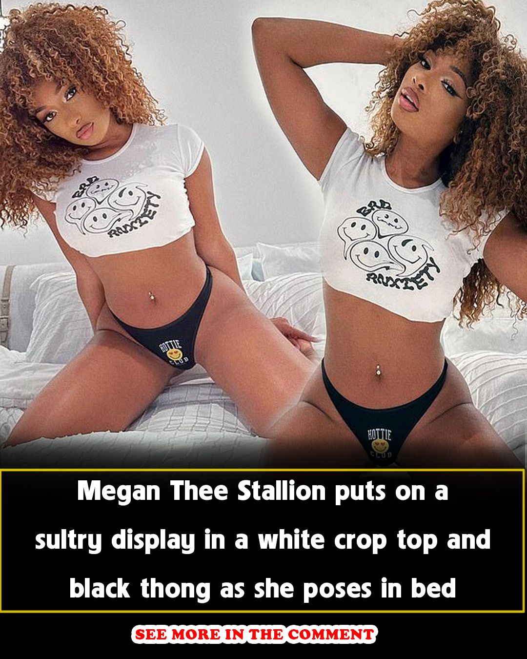 (X) Megan Thee Stallion puts on a sultry display in a white crop top and black thong as she ...