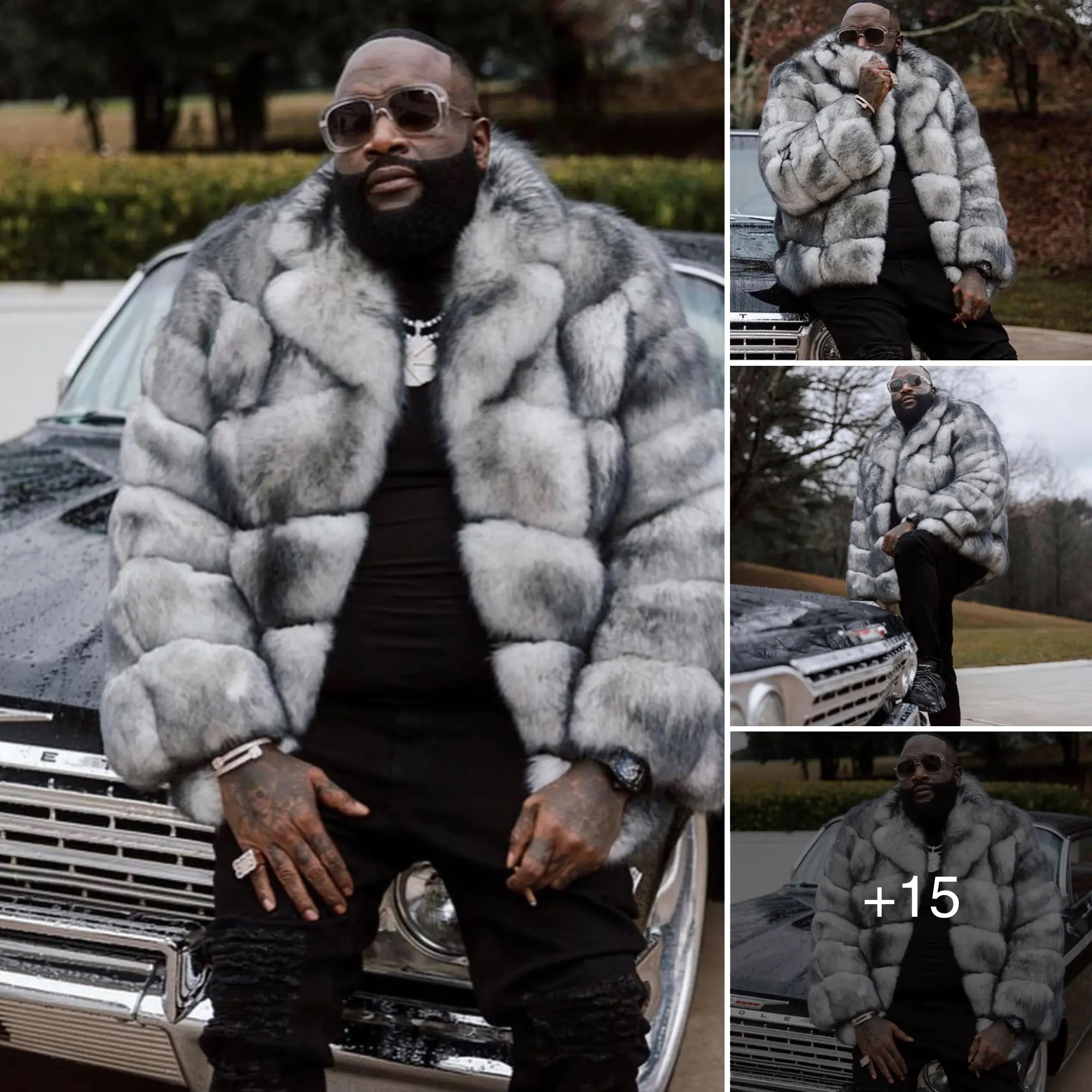Rick Ross poses with his favorite car, in a real fur coat worth ...