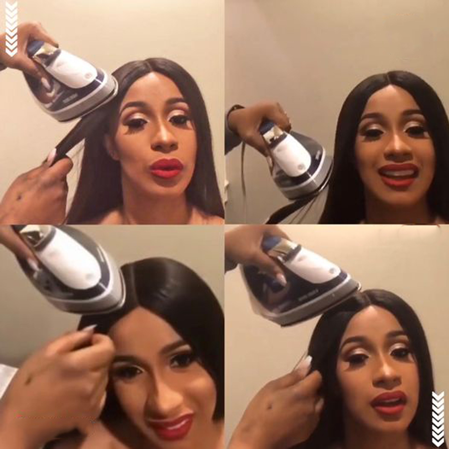 Cardi B demonstrates using an iron to straighten hair, but encounters a ...