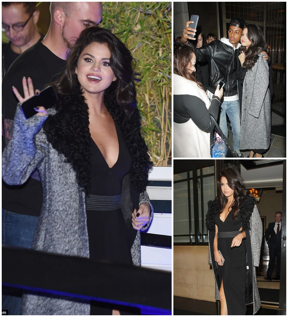 Selena Gomez walks out for dinner in London wearing a split-to-the-thigh dress - News