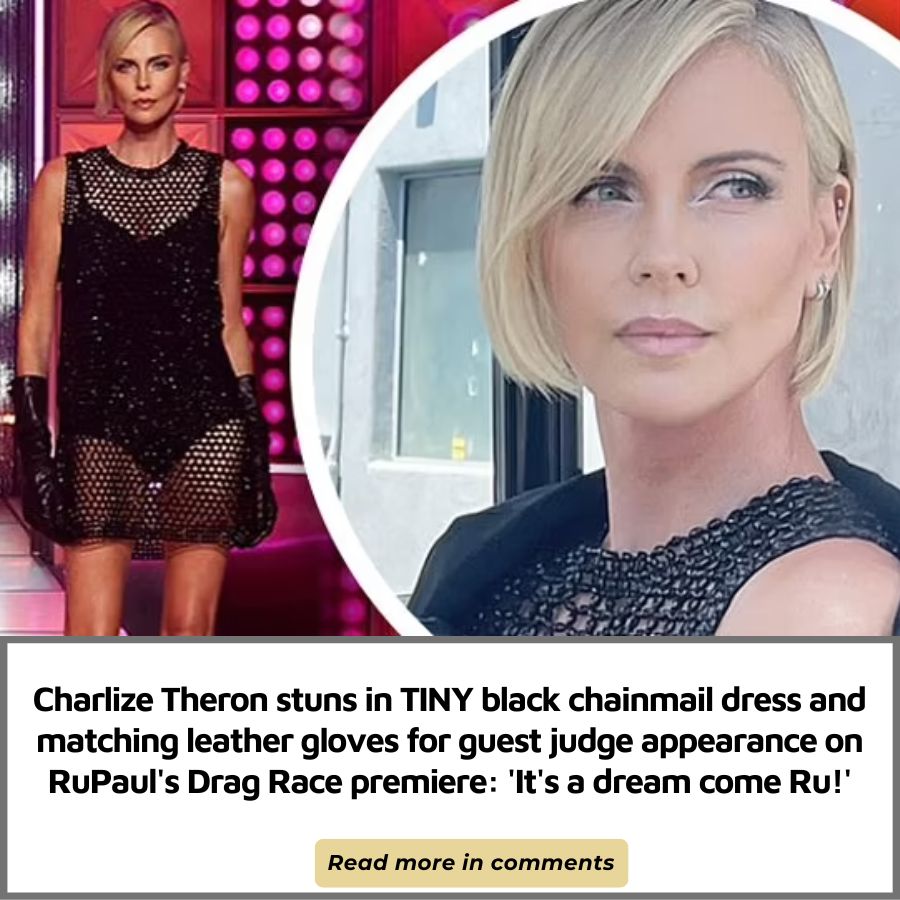 Charlize Theron stuns in TINY black chainmail dress and matching ...