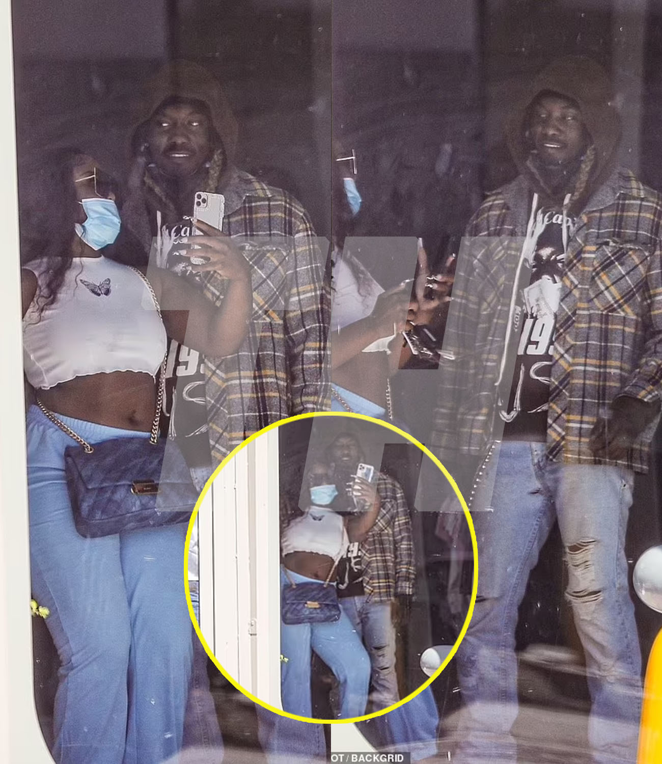 Offset gets close to a female fan to snap a selfie while out shopping ...