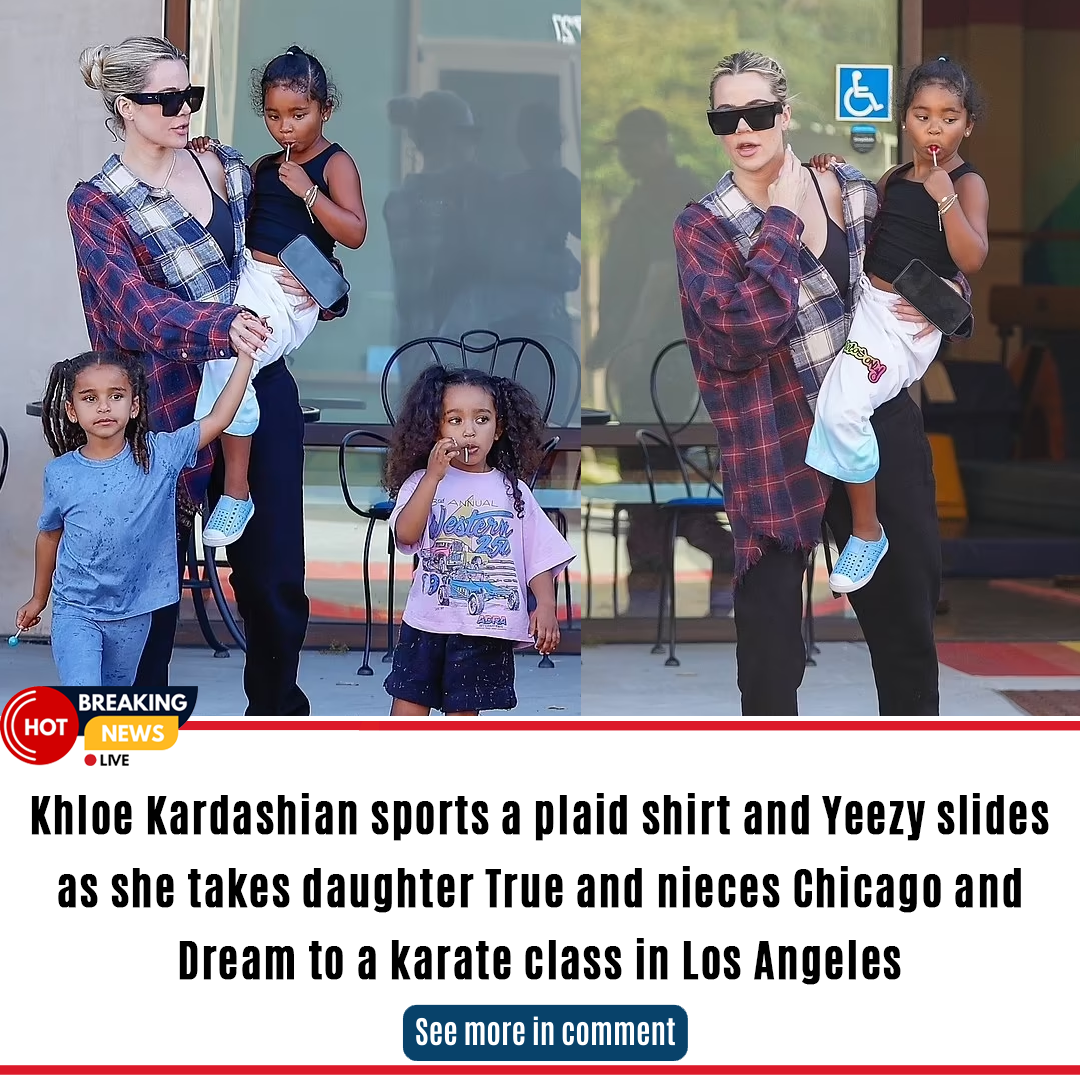 Khloe Kardashian sports a plaid shirt and Yeezy slides as she takes ...