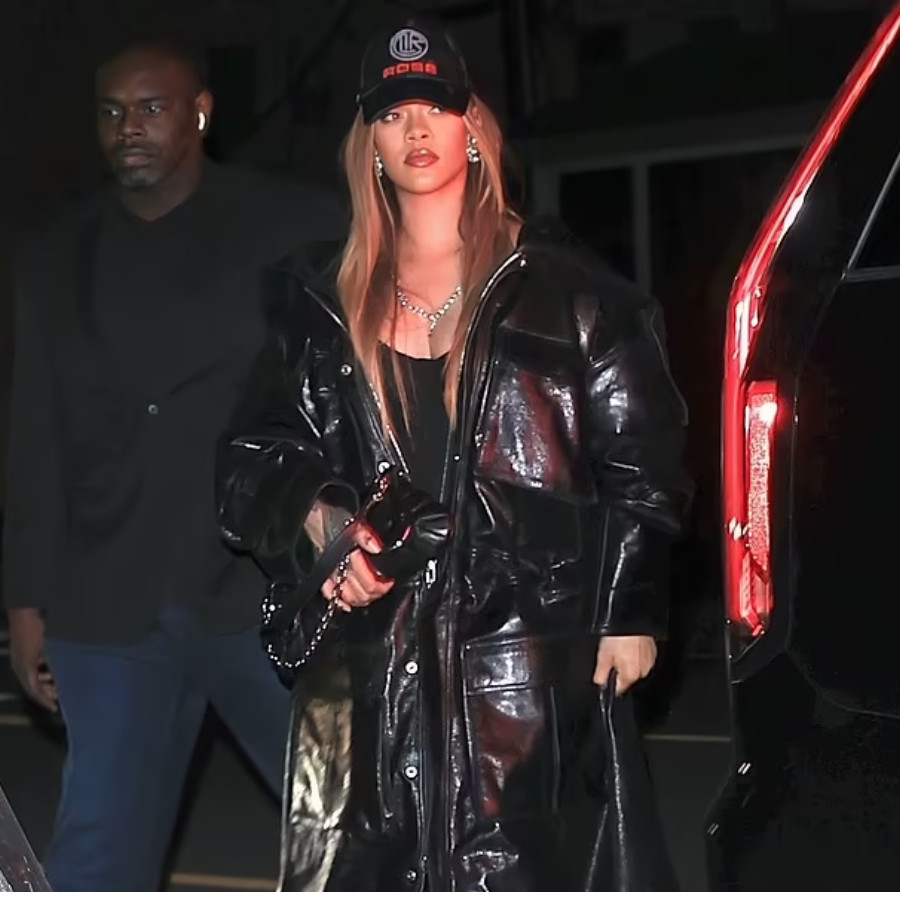 Rihanna cuts an edgy figure in leather coat to dinner in Santa Monica ...
