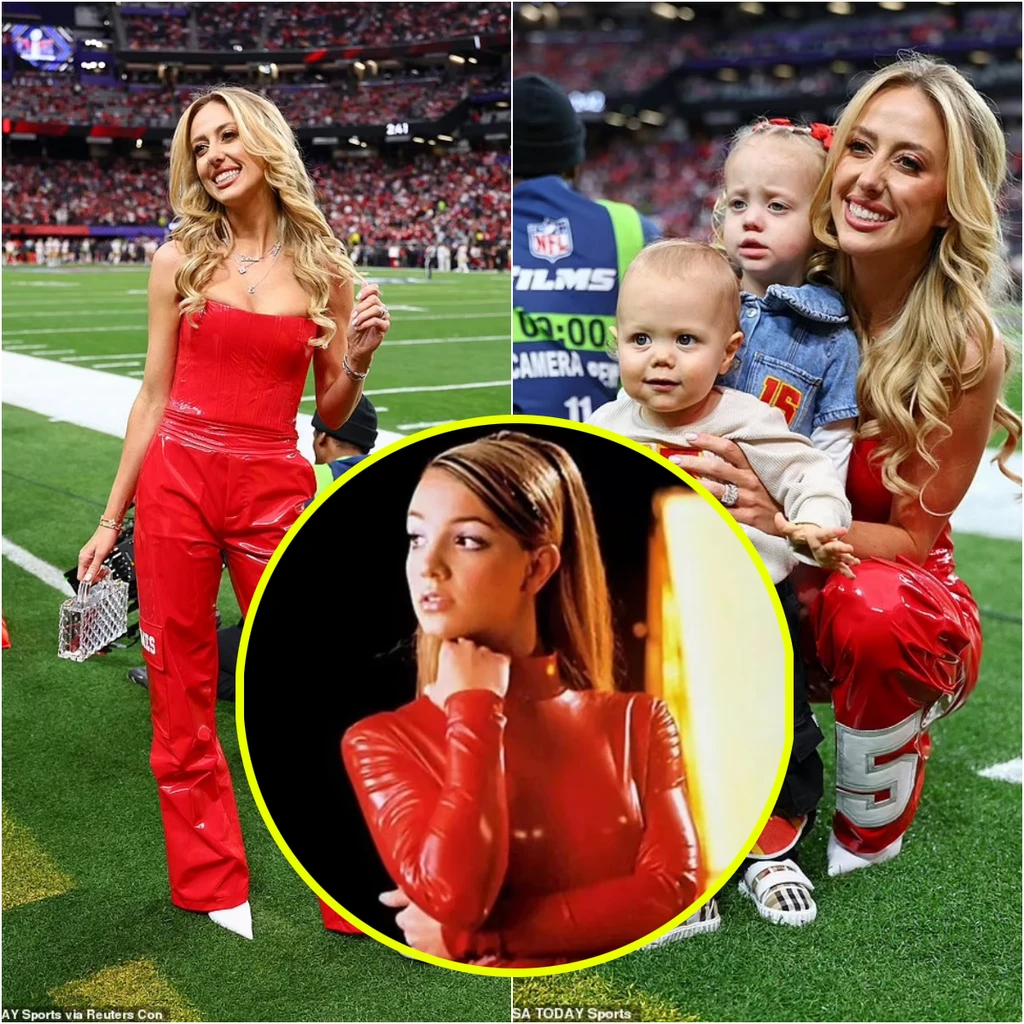 Brittany Mahomes looks like Britney Spears in racy red PVC look as she ...