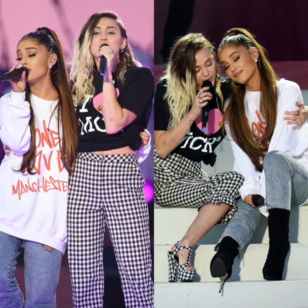 (X) Miley Cyrus claims viral duet showed Ariana Grande’s stage fright ...