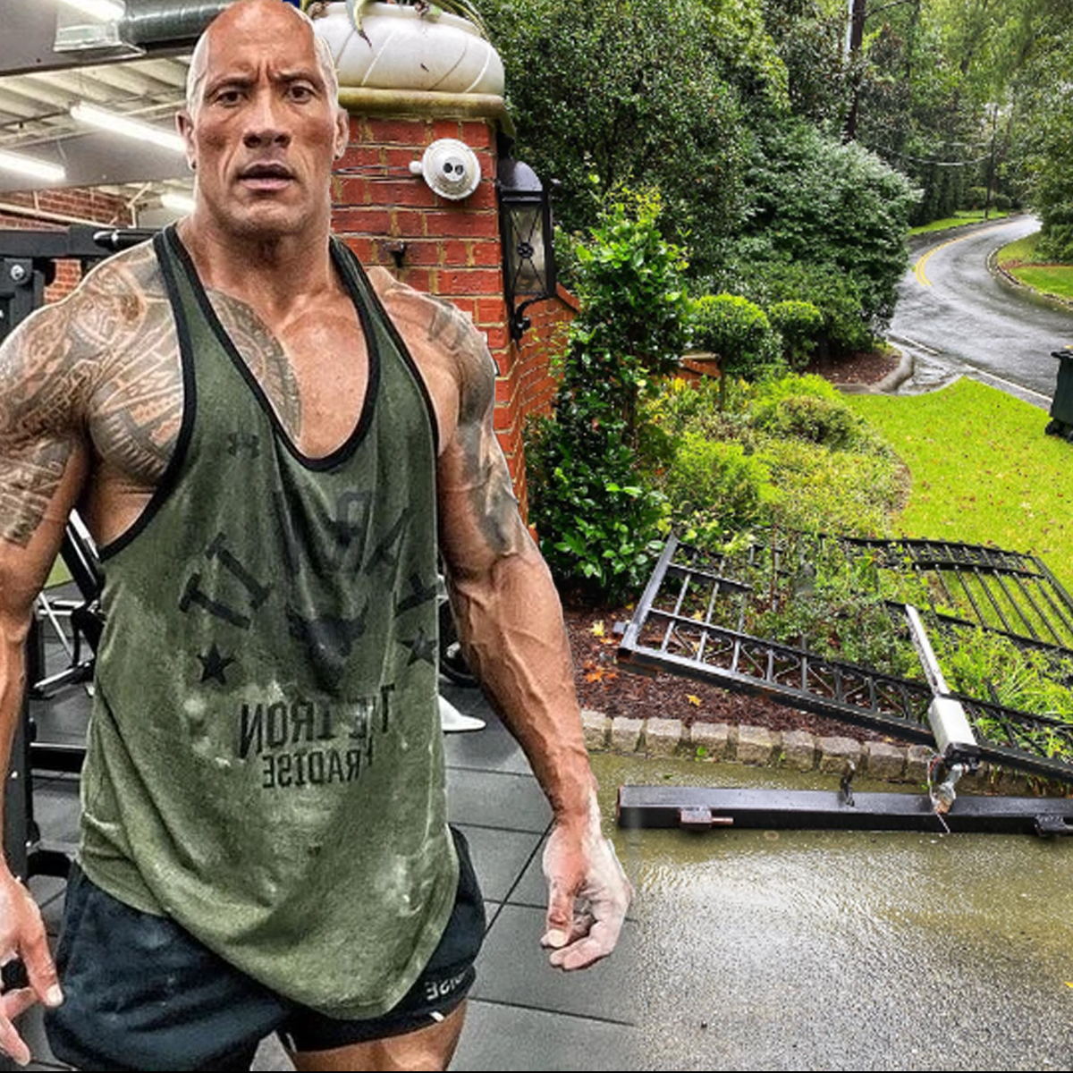 (X) The storm hit and damaged the gate of the house. The Rock used his ...
