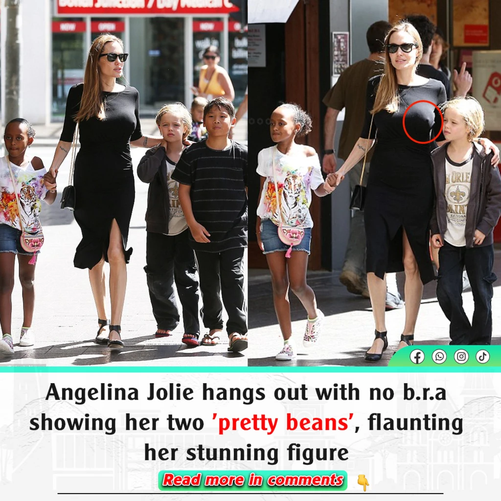 Angelina Jolie hangs out with no b.r.a showing her two 'pretty beans ...