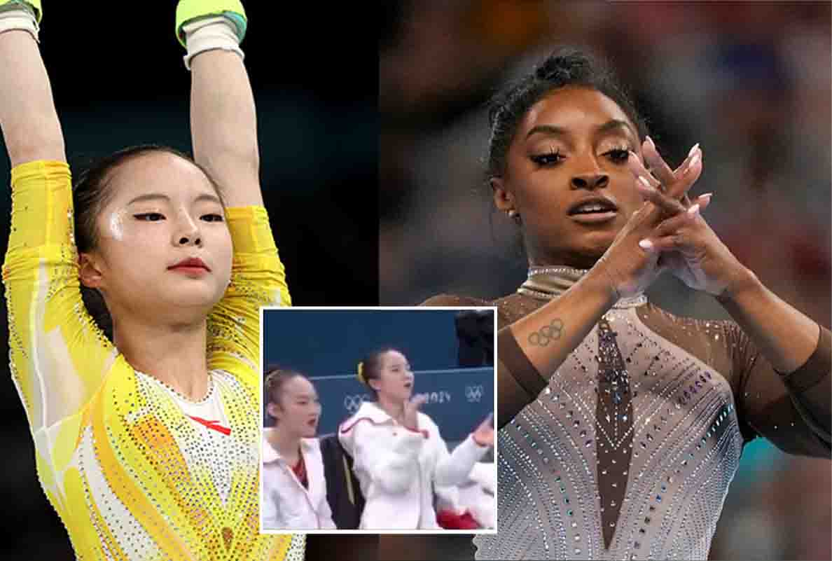 16-year-old Chinese gymnast Zhang Yihan's reaction to Simone Biles ...